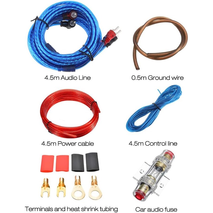 Kit cabluri subwoofer auto, JENOUS®, lungime cablu 4.5M, din PVC si ...