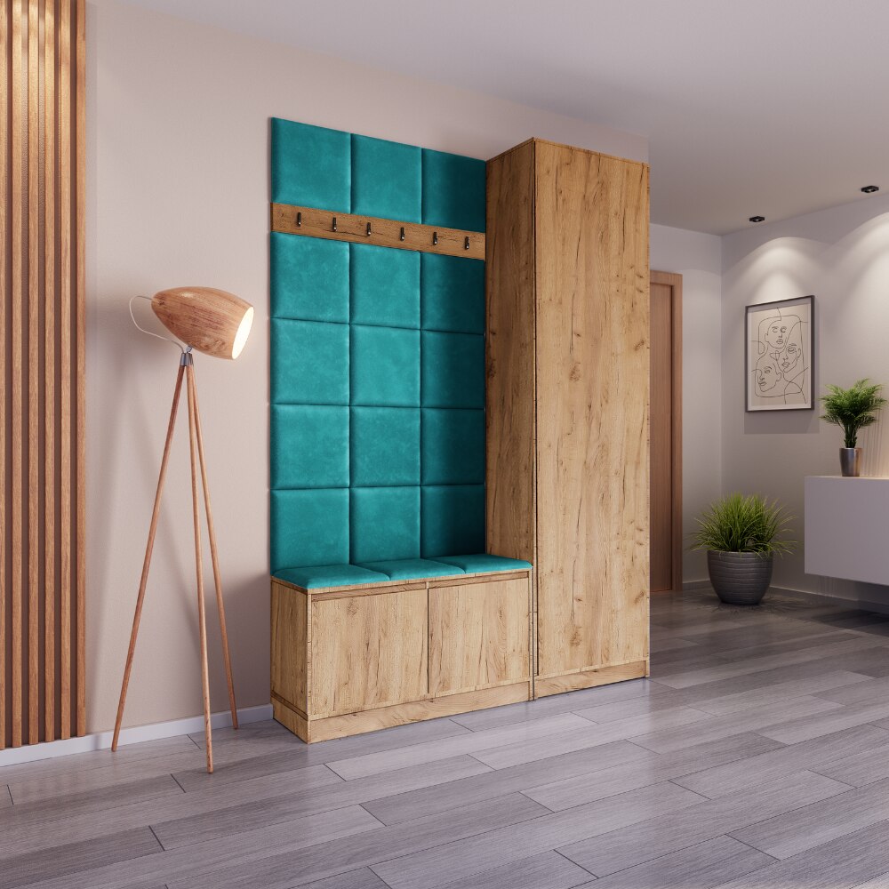 Cuier Hol Klaus I, kraft cu tapiterie turquoise, 150 x 205 x 33 cm ...