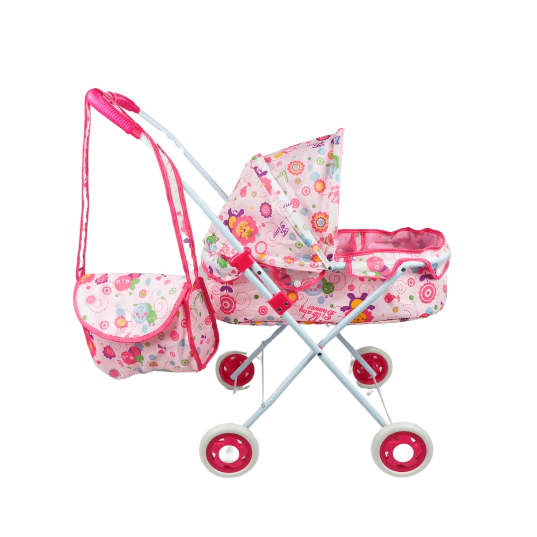 Carucior pentru fetite, Textil/Metal, Cu geanta, 3+, Multicolor - eMAG.ro