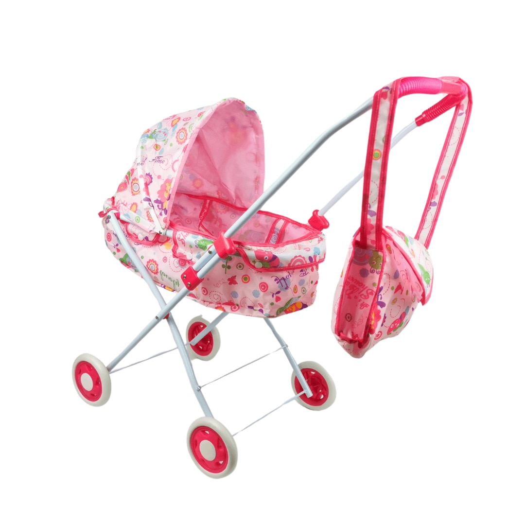 Carucior pentru fetite, Textil/Metal, Cu geanta, 3+, Multicolor - eMAG.ro