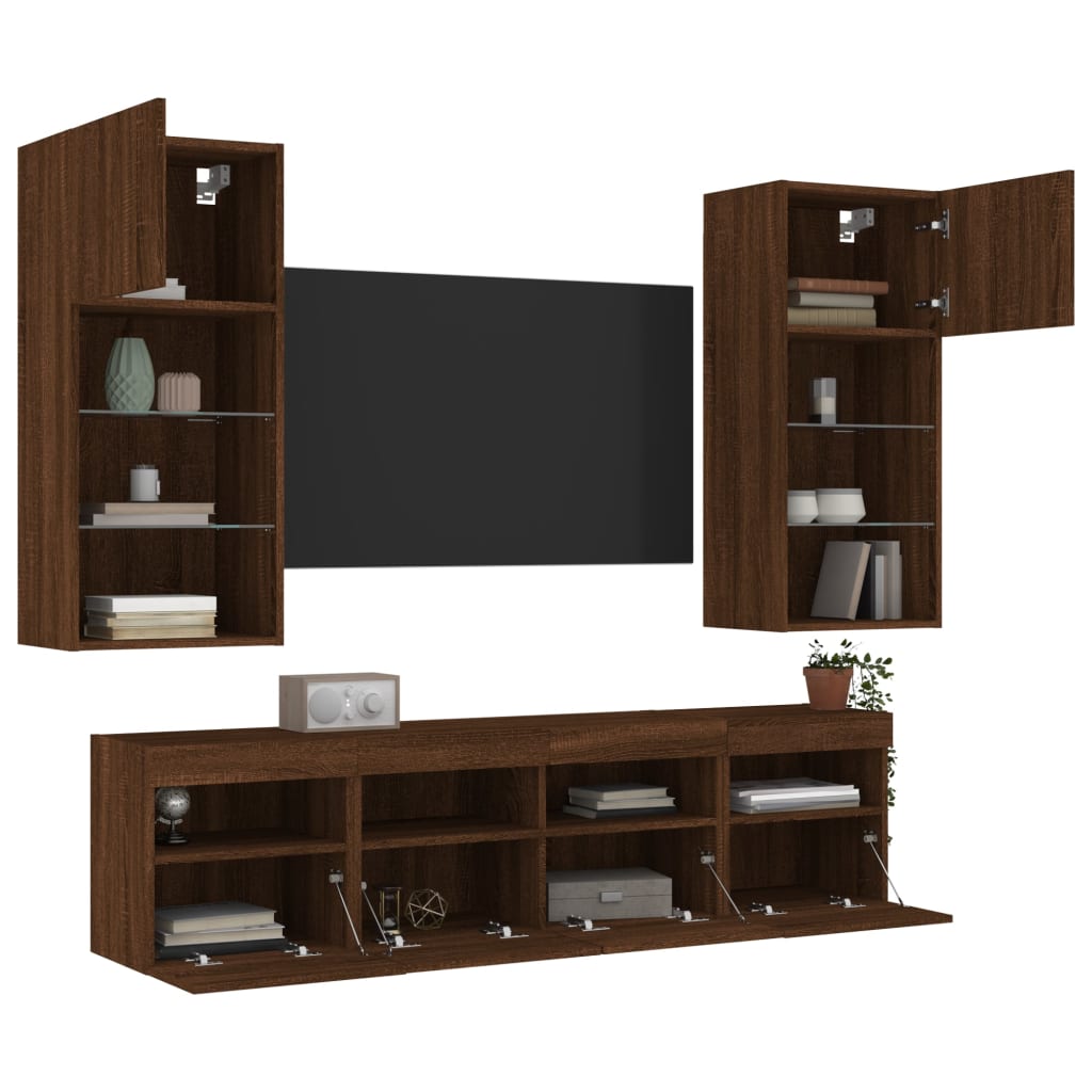Set mobilier TV, Zakito Europe, Lemn, iluminare Led RGB, Stejar maro ...