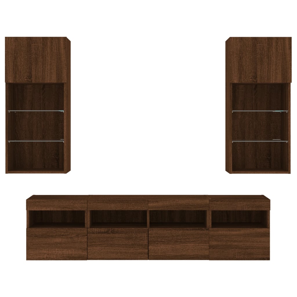 Set mobilier TV, Zakito Europe, Lemn, iluminare Led RGB, Stejar maro ...