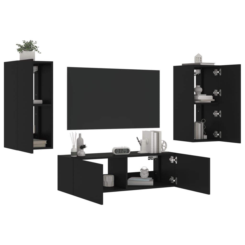 Set Mobilier TV Zakito Europe, Iluminare LED RGB, Negru, 2x(30 ...