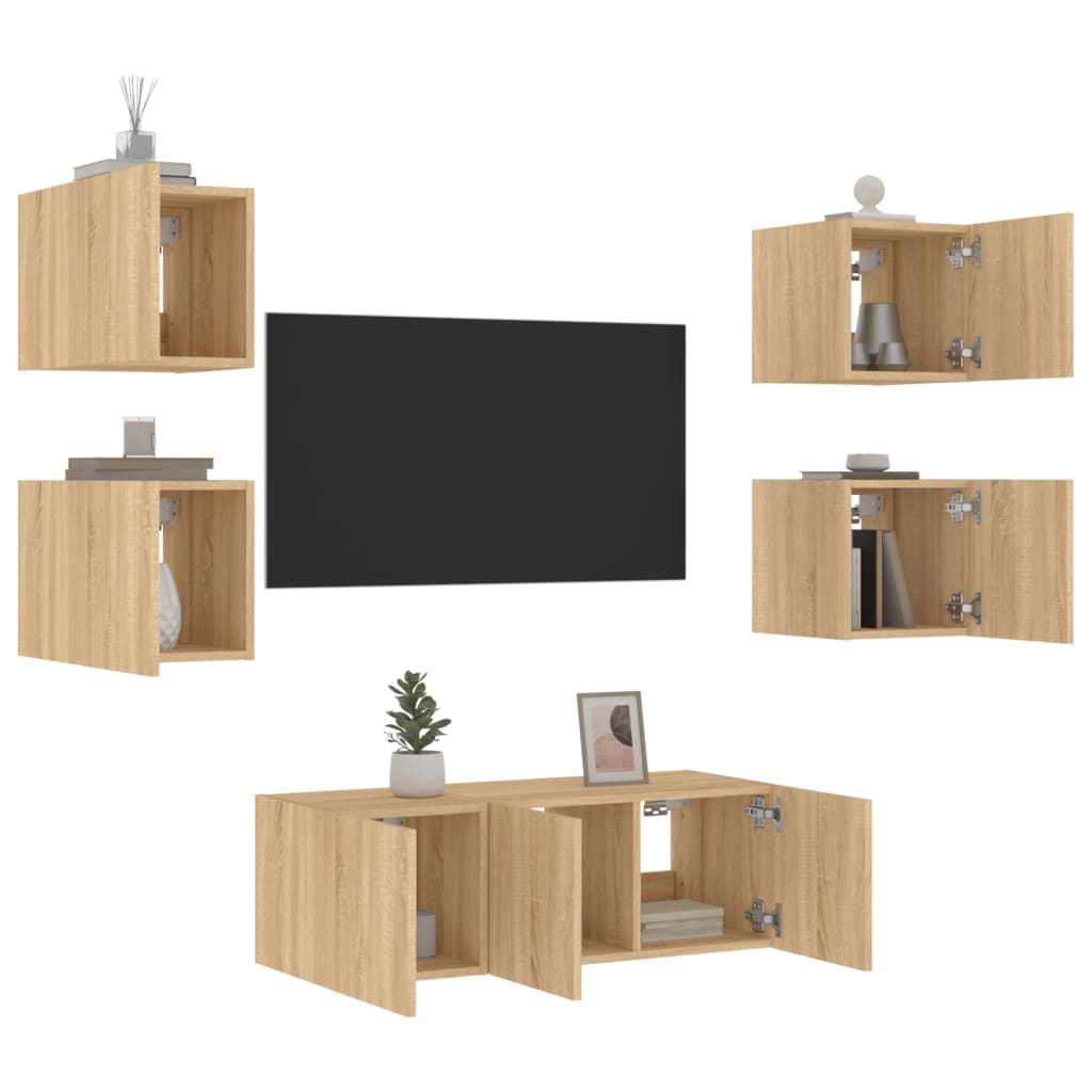 Set Mobilier TV, Zakito Europe, LED RGB, Lemn, Sonoma Stejar ...