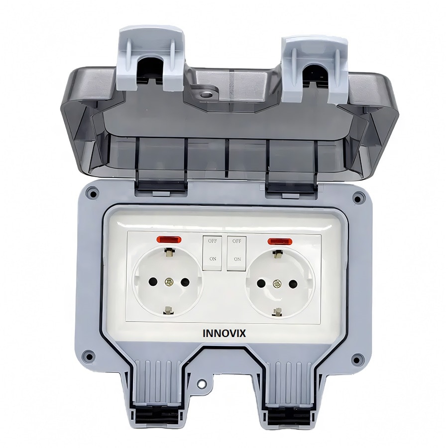Priza dubla exterior INNOVIX, Model Standard European, 250V/16A, IP66 ...