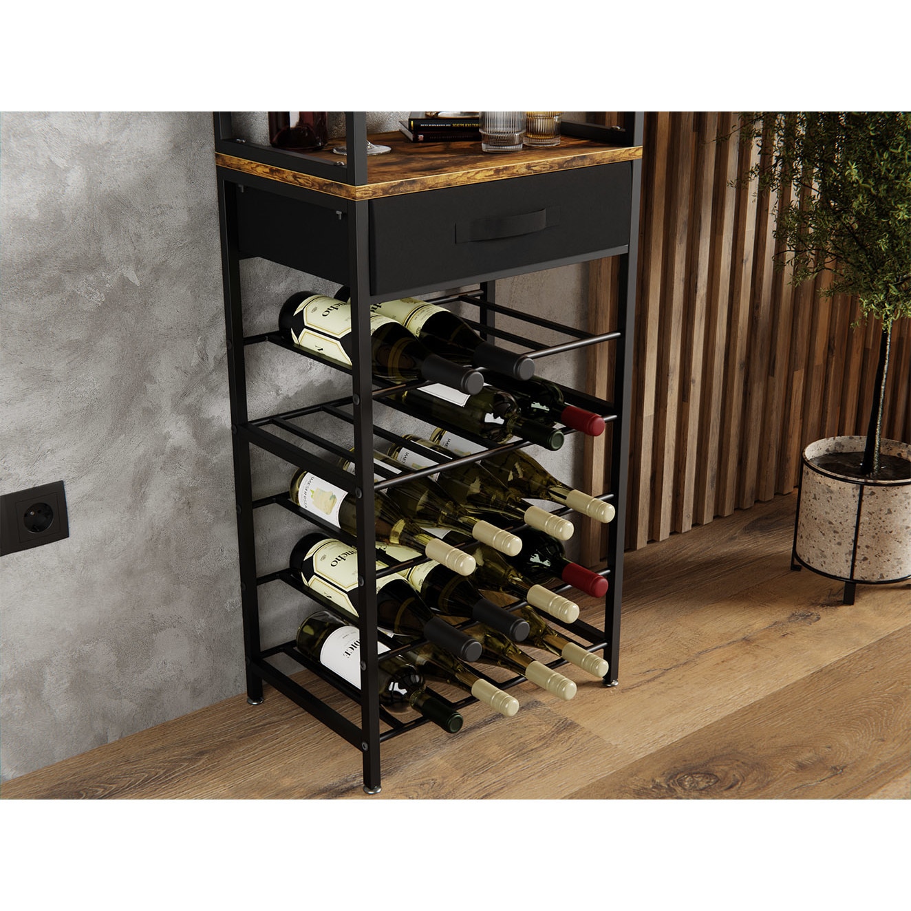 Raft pentru vin, Suport sticle de vin, Lenmar, Lemn, Metal, 5 Straturi ...