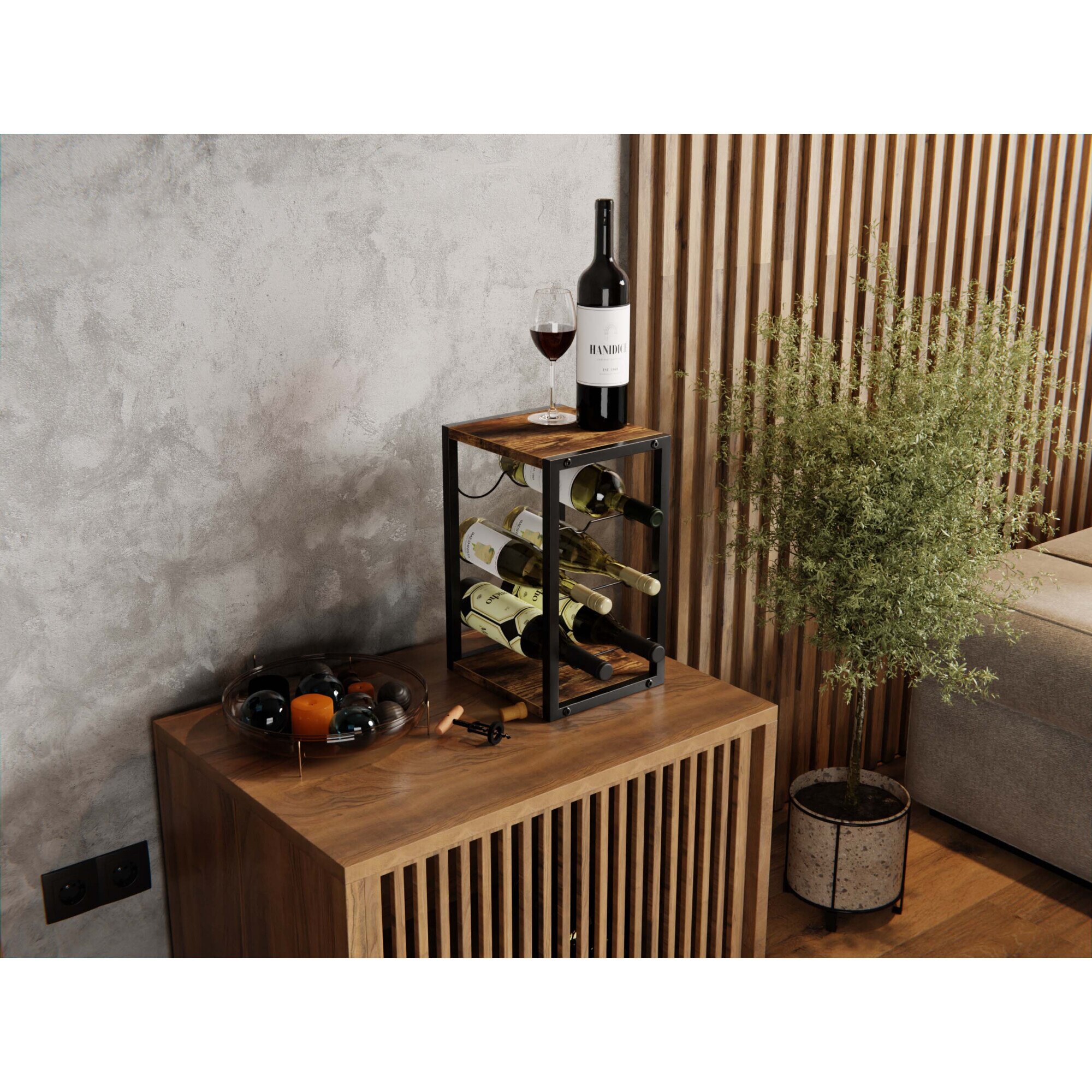 Suport pentru sticle de vin, Raft pentru vinuri, Lenmar, Metal, Otel, 6 ...