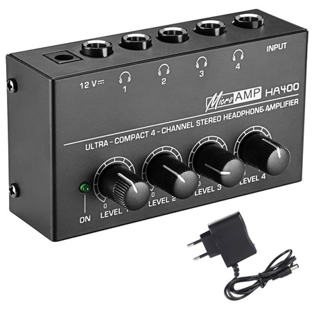 Mini amplificator pentru casti cu 4 canale, JESWO, Metal, Negru - eMAG.ro