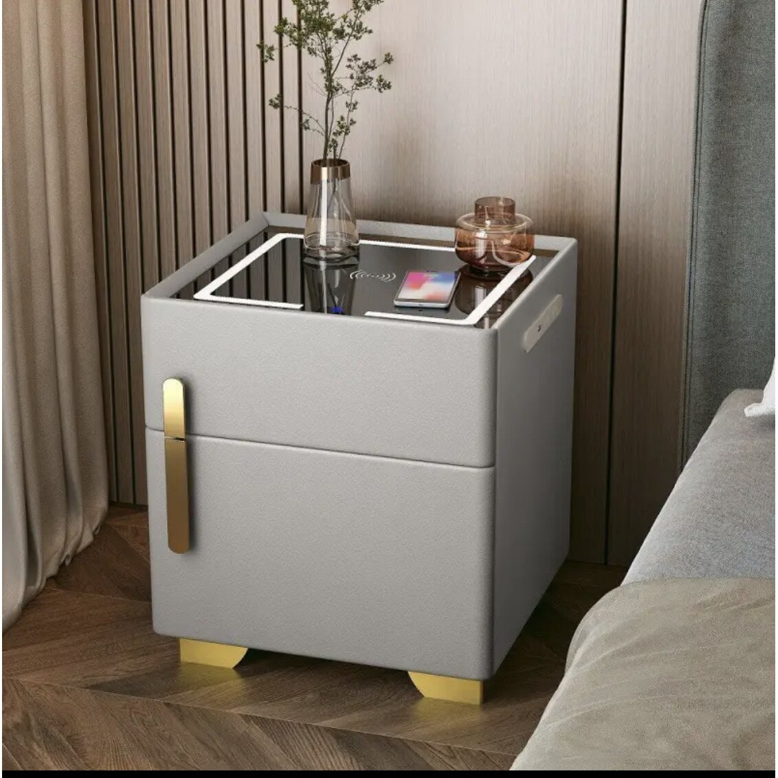 Set 2 Noptiere, Moderna, Smart cu Incarcator Wireless si Seif ...