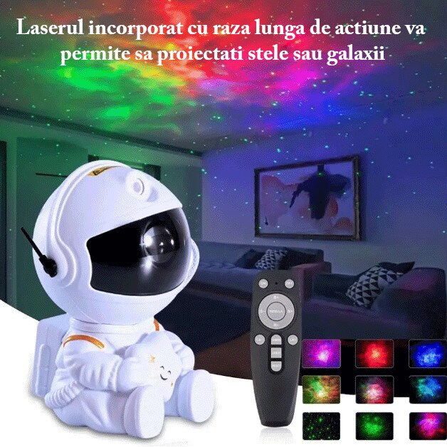 Proiector SIKS Lumini LED Galaxy Astronaut, Cap Magnetic Reglabil 360 ...