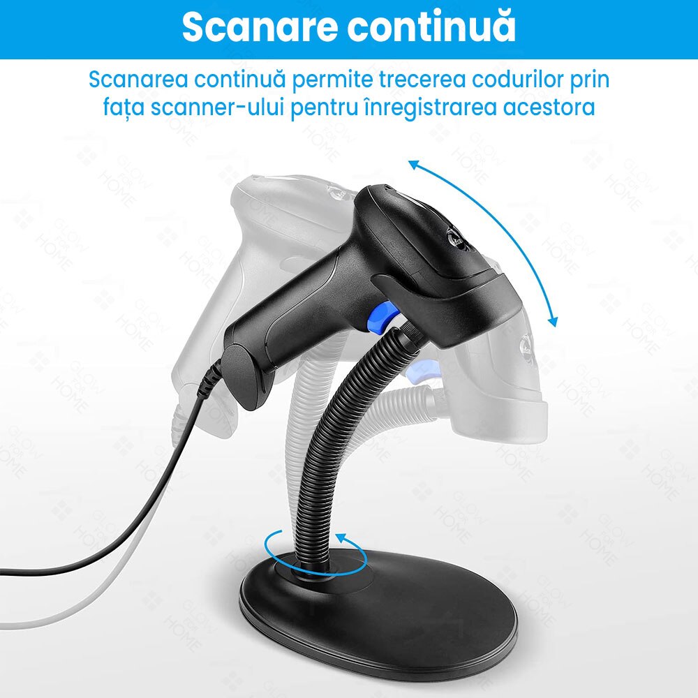 Cititor coduri de bare cu laser, GlowforHome, Scanner USB, 1D/2D, 100 ...