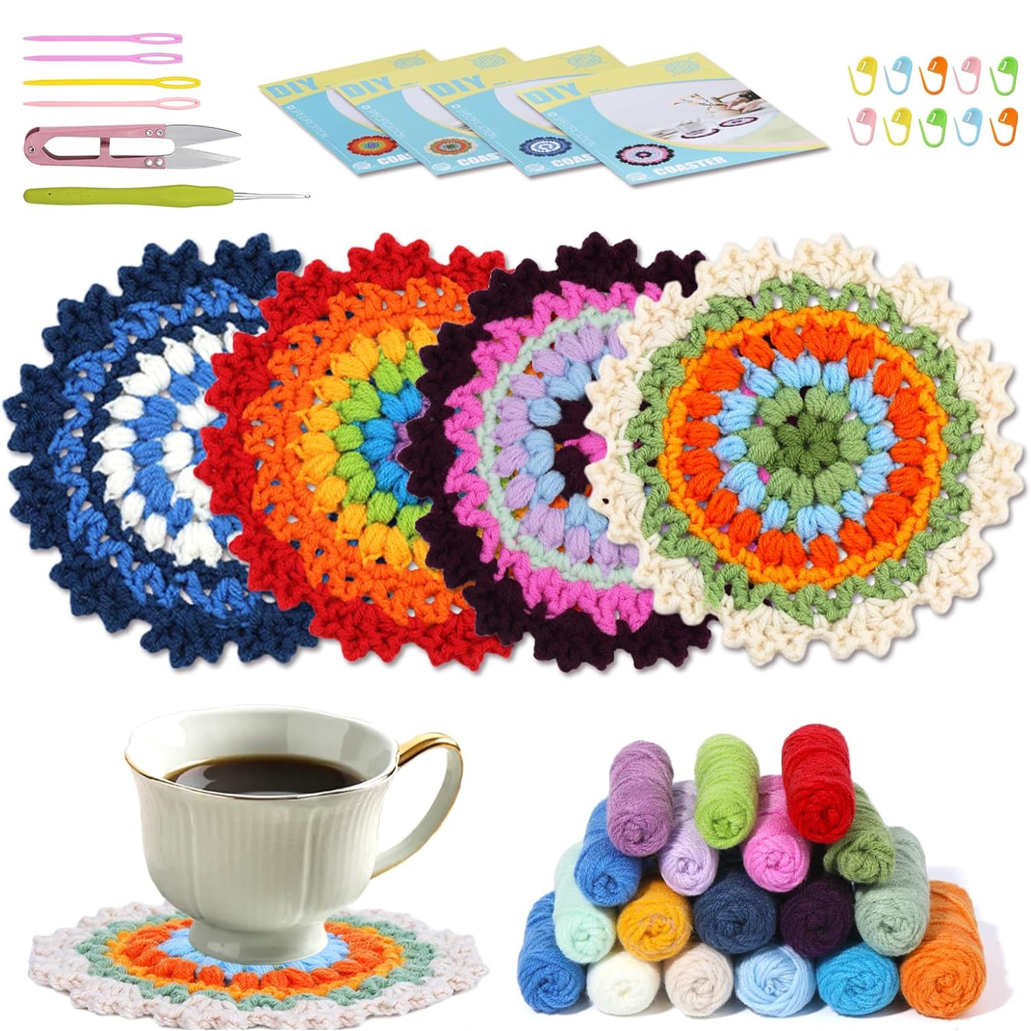 Set pentru crosetat, POMAMZ, Contine 4 coastere, cu instrument ...