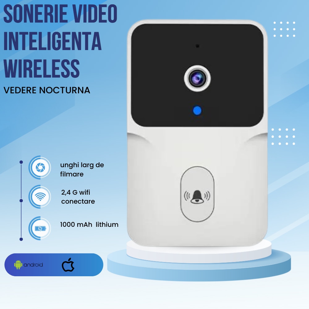 Sonerie Video Wireless, Fara Fir, Rezolutie Video 720P, Night Vision ...