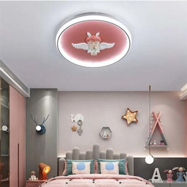 Кръгъл аплик Led лампа за детска стая Розова с дистанционно топла светлина студена светлина