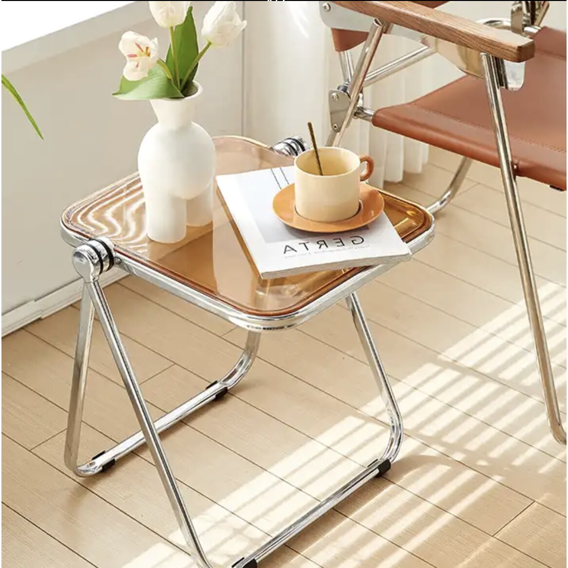 Masuta de cafea pliabila din acril, moderna, pentru canapea birou mic ...