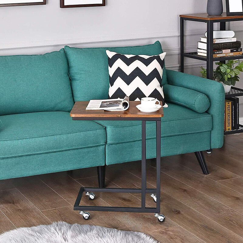 Masa de cafea, 50 x 35 x 55 cm, Muvu, pe roti, pal si metal, maro - eMAG.ro