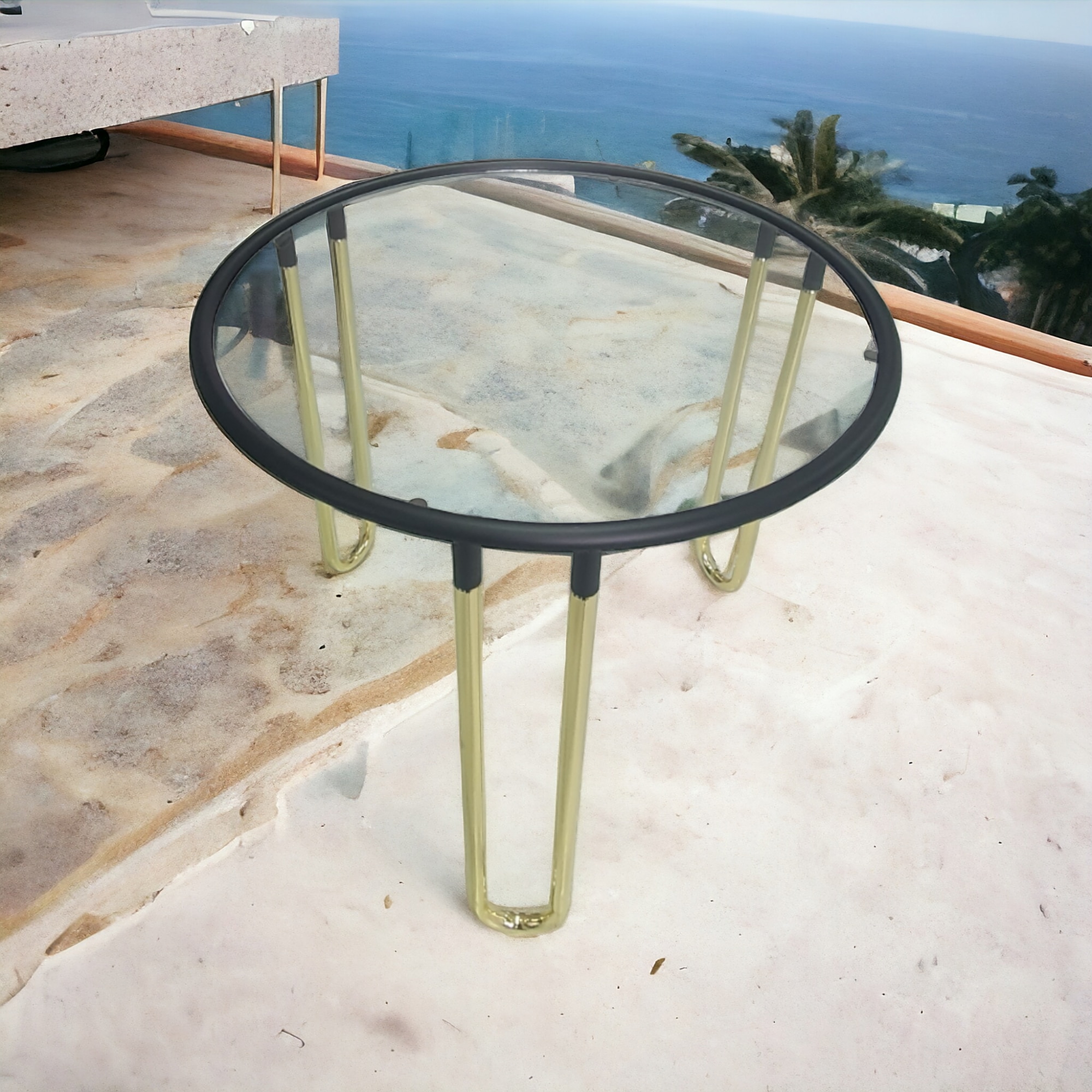 Masa dining/bucatarie, rotunda, metalic, blat Sticla securizata, 84 x ...