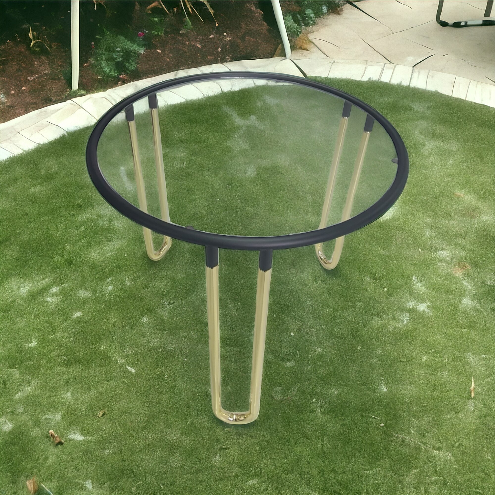 Masa dining/bucatarie, rotunda, metalic, blat Sticla securizata, 84 x ...