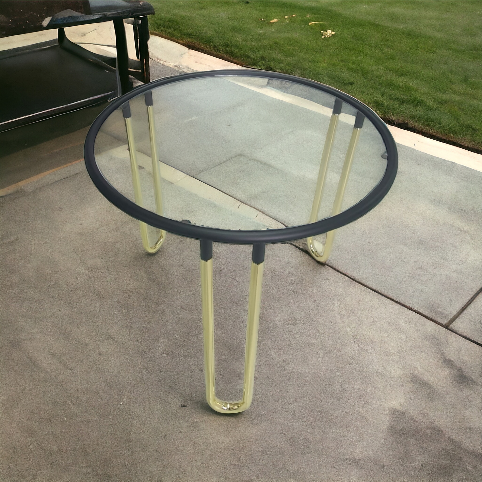 Masa dining/bucatarie, rotunda, metalic, blat Sticla securizata, 84 x ...