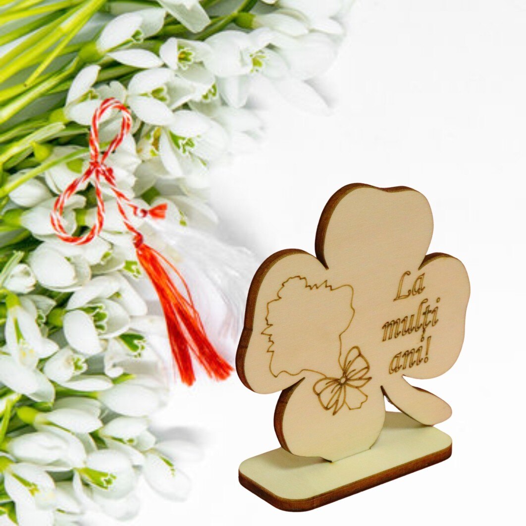 Martisor, Baza pentru flori, Trifoi, La multi ani, Lemn, Primavara, 8×8 ...