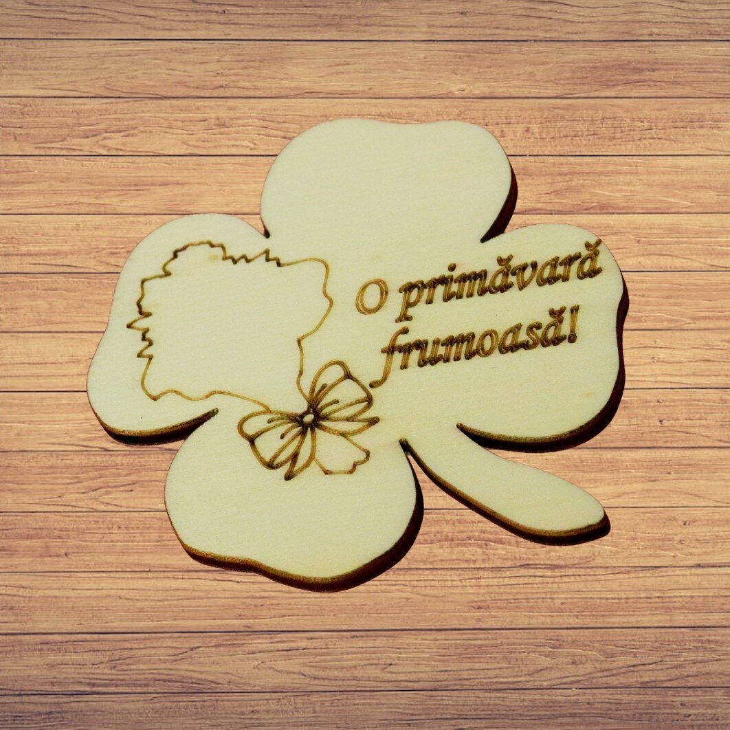 Martisor, Baza pentru flori, Trifoi, Lemn, Primavara, 8×8 cm, BM034 ...