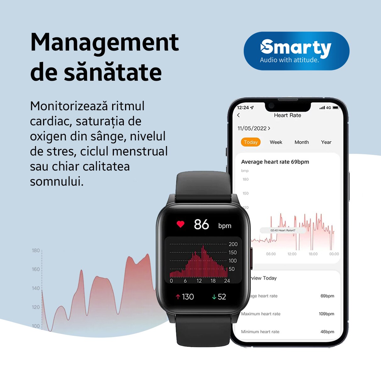 Ceas SmartWatch Smarty® Excellence, 1.8" Touch, Notificari Apel ...