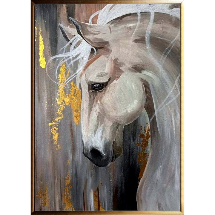 Tablou pictat manual in ulei pe panza, Tablou abstract, 70x50cm, Gri ...