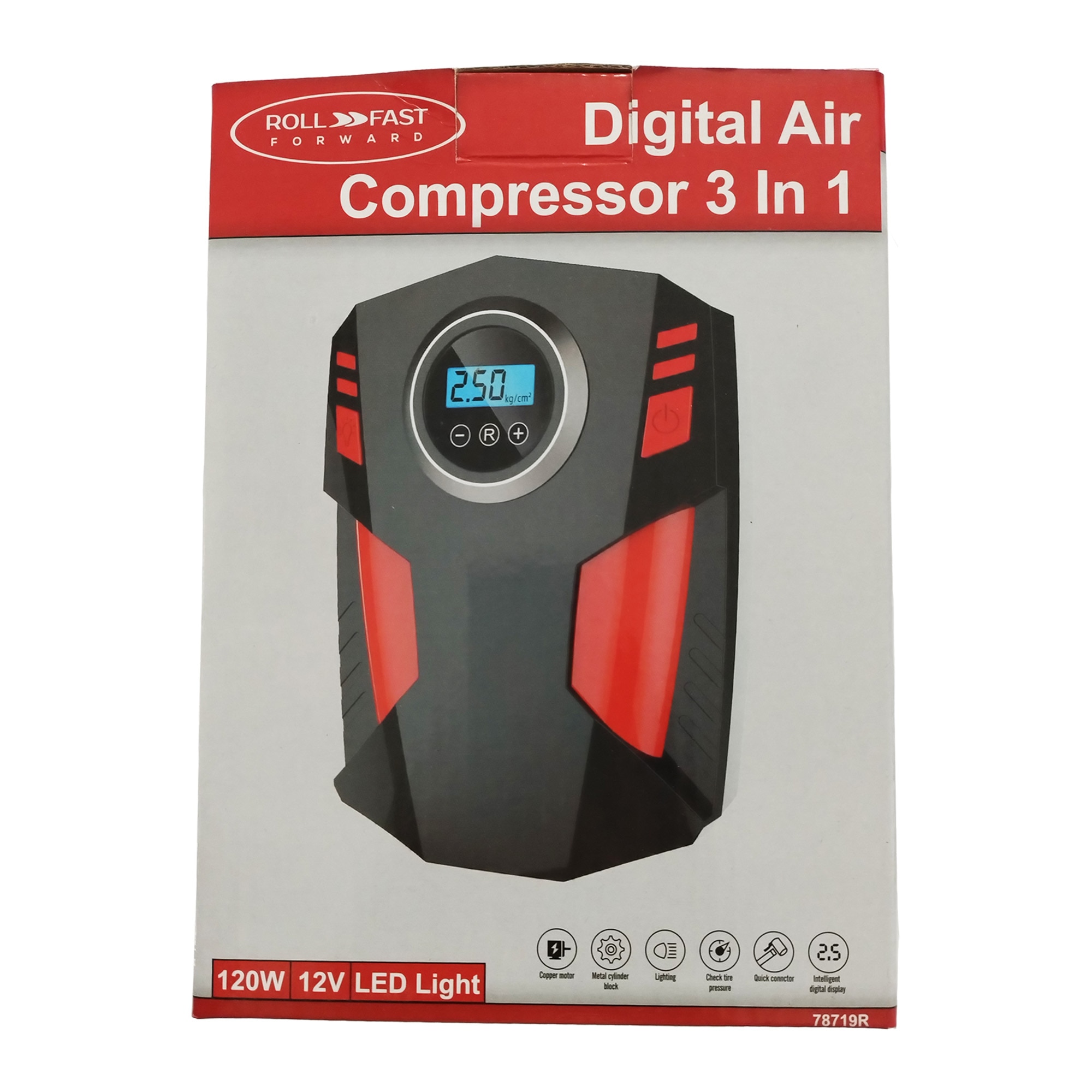 Compresor auto digital 3 in 1, lumina LED, DC 12V, 120W, 35L/min, Cablu ...