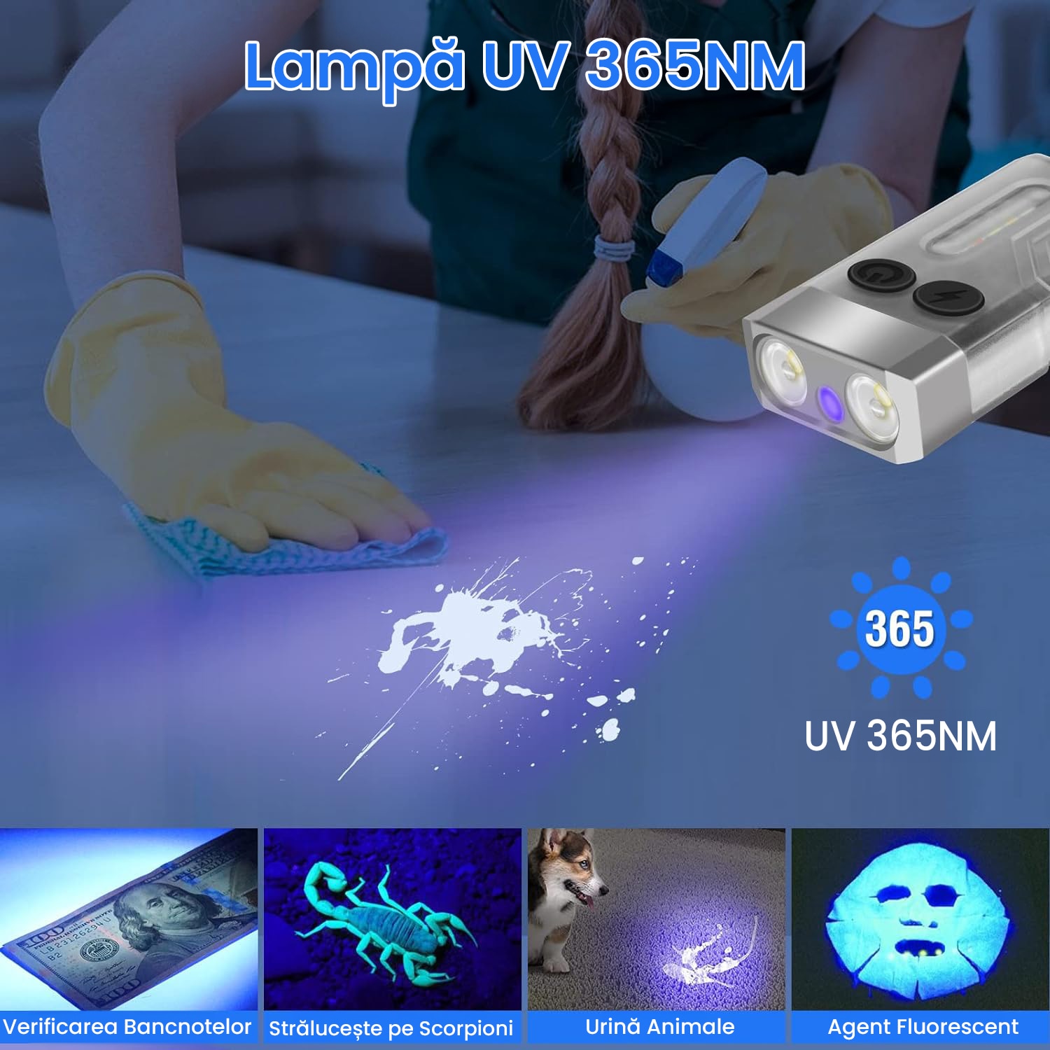 Mini Lanterna LED Tactica de Buzunar Elindor® Acumulator 1000mAh, 1000 ...