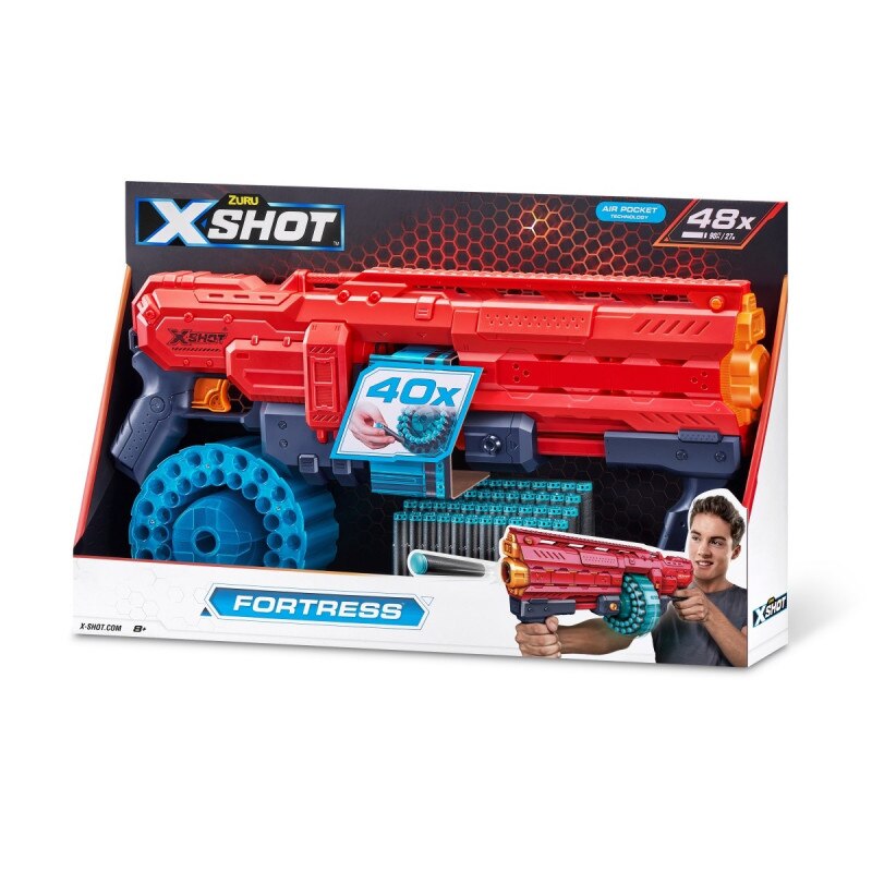 Set lansator de jucarie cu 40 de sageti X-Shot Excel Fortress, Zuru, 8 ...