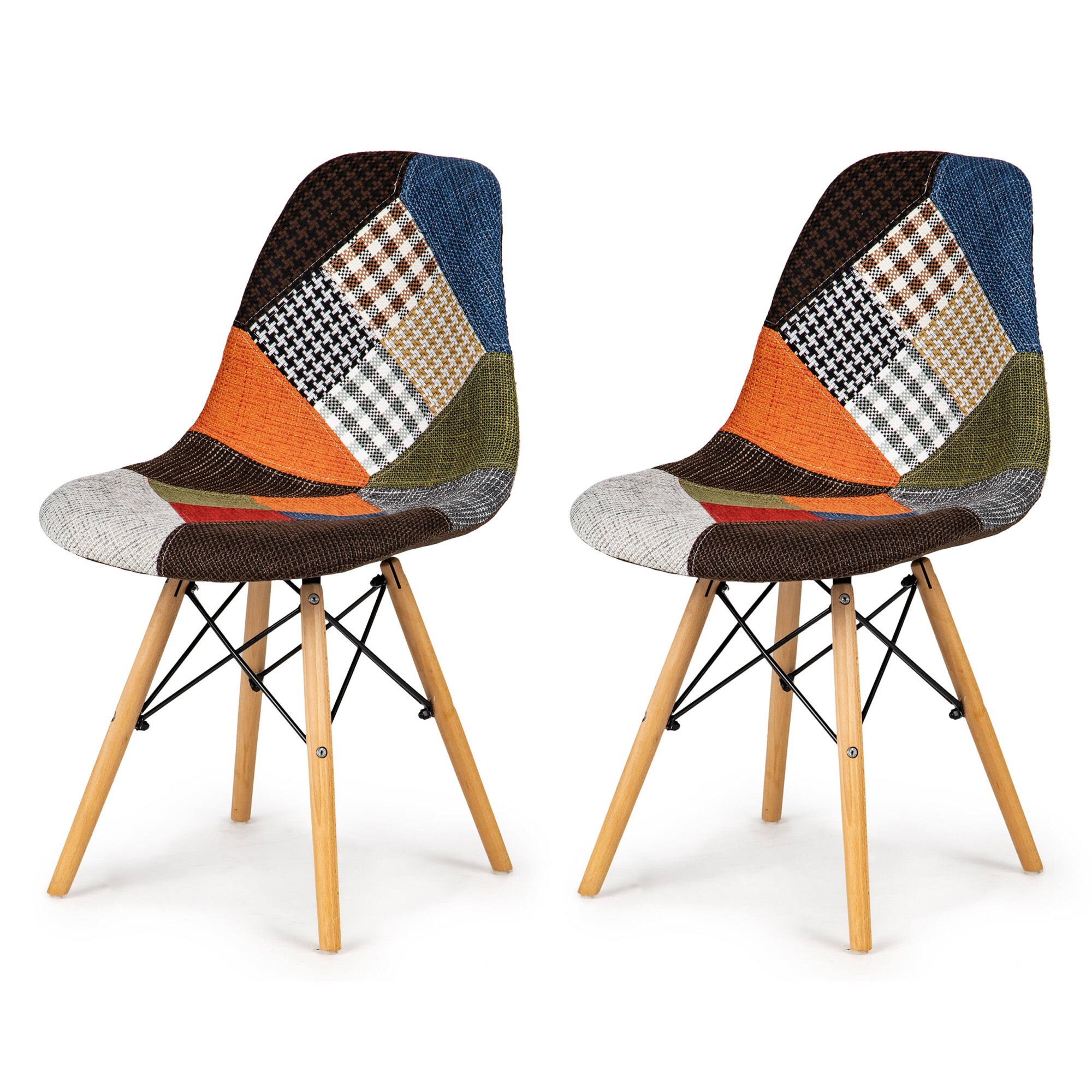 Set 4 scaune, Modernhome, Lemn/Textil, 43x39cm, Multicolor - eMAG.ro