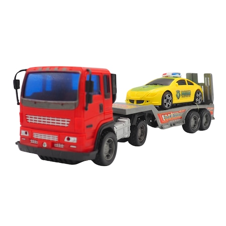 Set camion TIR cu remorca platforma si masina, Onore, plastic, rosu ...