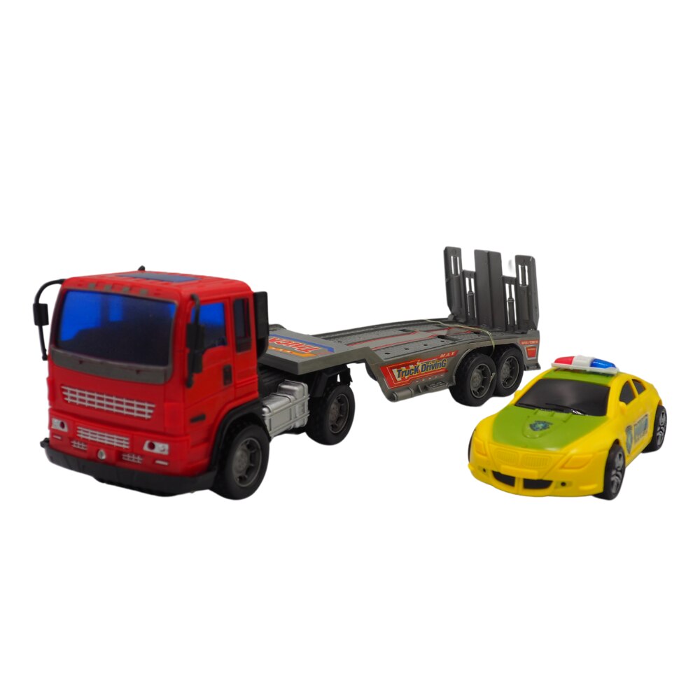 Set camion TIR cu remorca platforma si masina, Onore, plastic, rosu ...