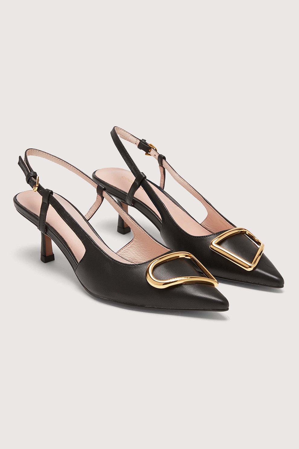 COCCINELLE, Pantofi slingback cu toc kitten, Auriu, Negru, 35 - eMAG.ro