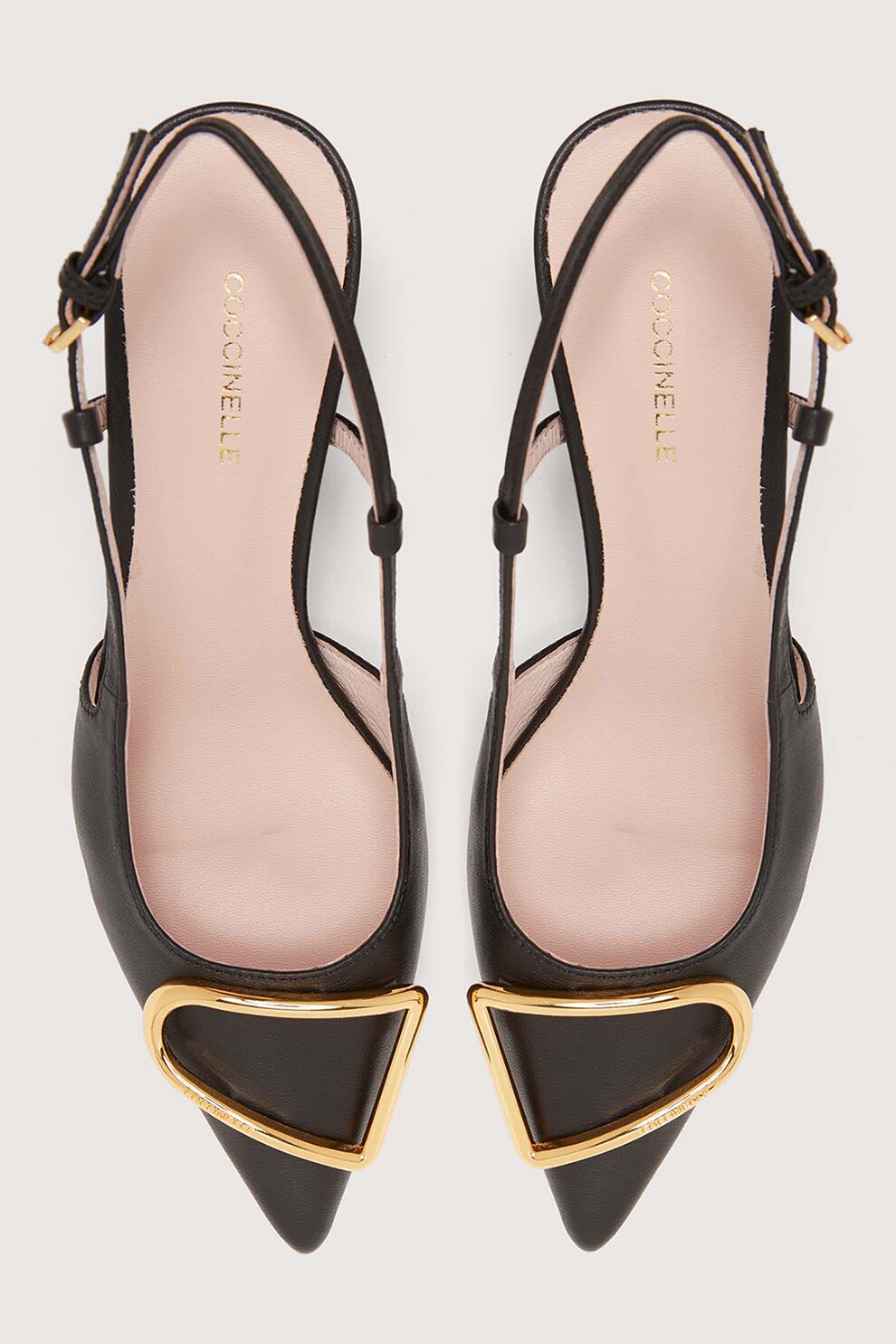 COCCINELLE, Pantofi slingback cu toc kitten, Auriu, Negru, 35 - eMAG.ro