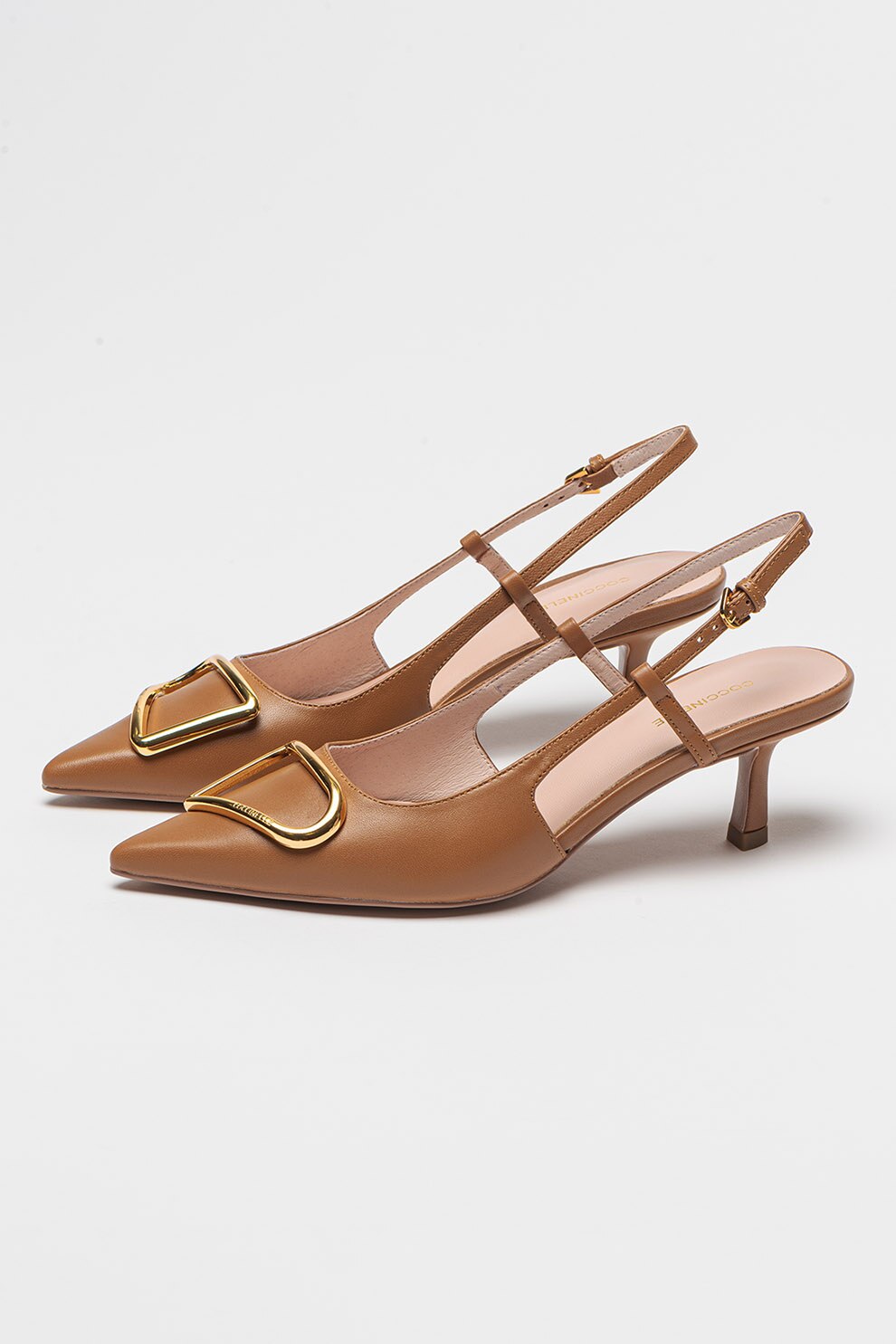 COCCINELLE, Pantofi slingback cu toc kitten, Maro, 35 - eMAG.ro