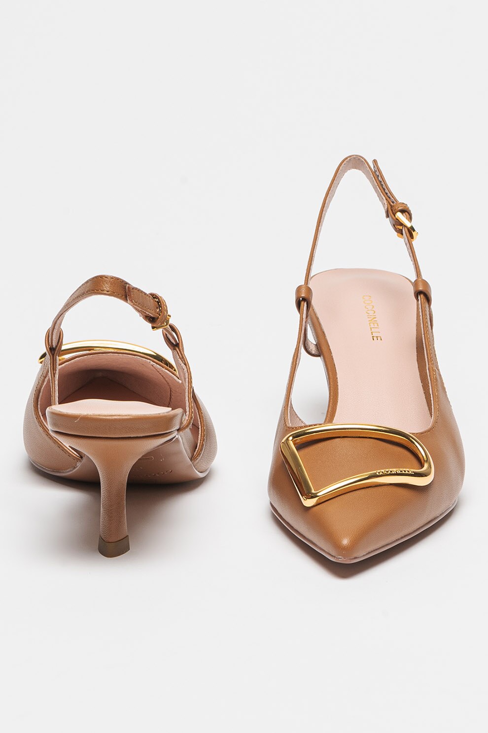 COCCINELLE, Pantofi slingback cu toc kitten, Maro, 35 - eMAG.ro