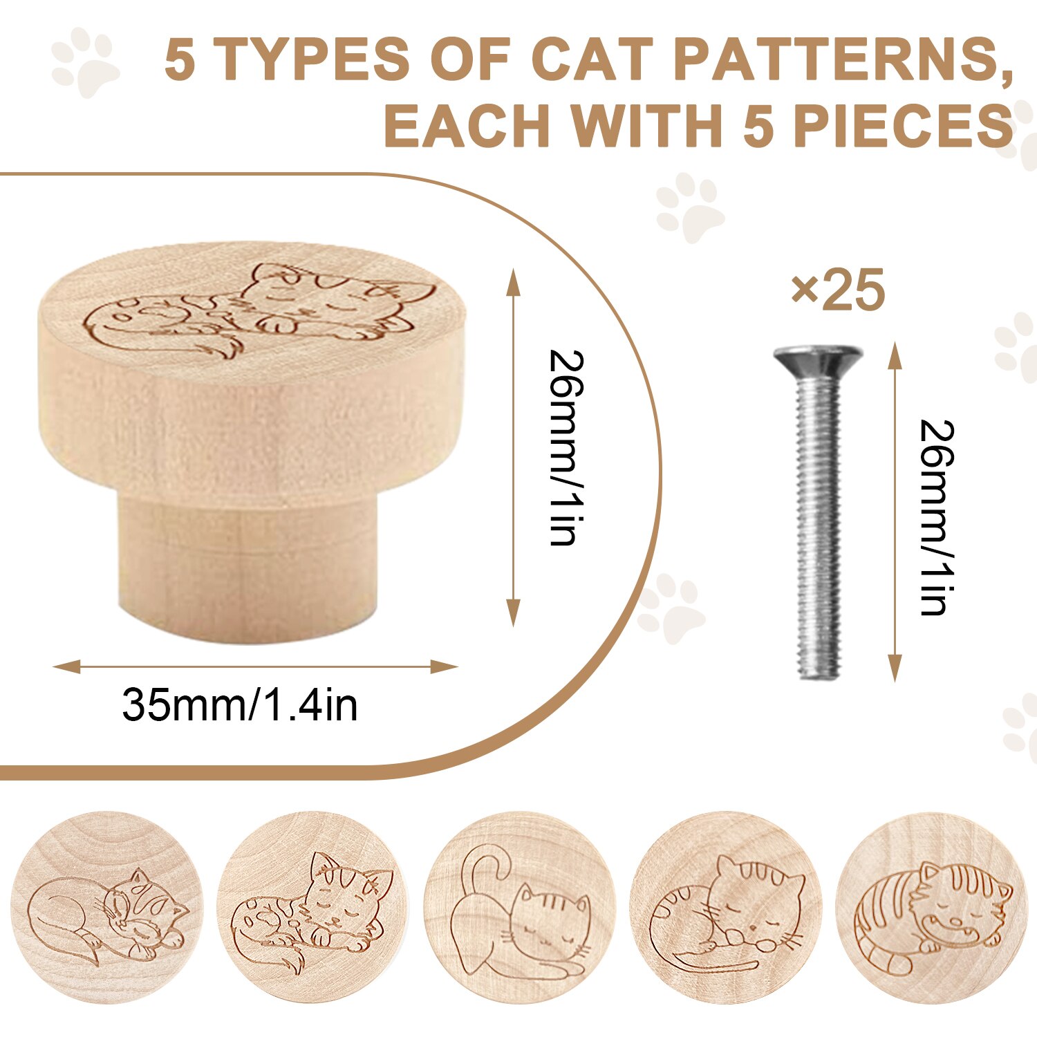 Set 25 manere mobilier, qipuneky, Lemn, Suruburi incluse, 25x35mm, Maro ...