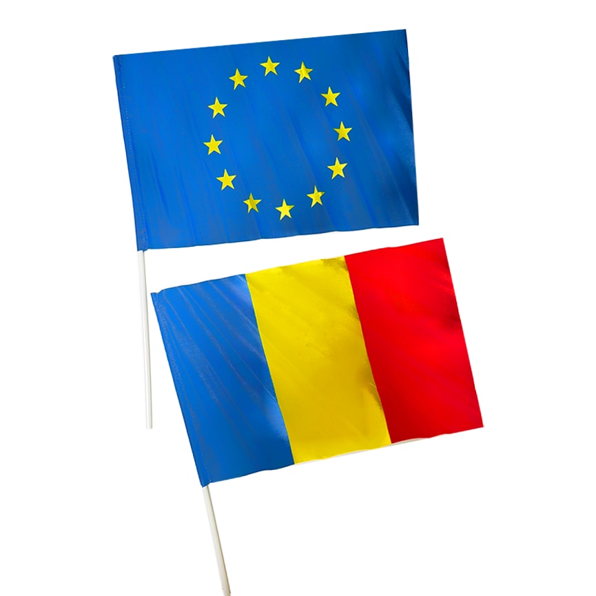 Set steag Romania + UE, dimensiune 30 x 20 cm - eMAG.ro