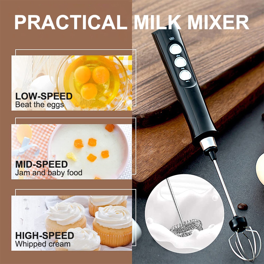Mixer spumator de lapte cu 3 Inlocuiri de cap agitator, JESWO, Reglabil ...