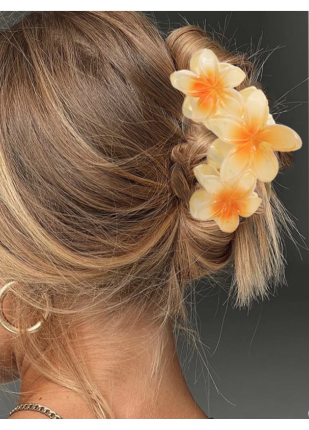 Agrafa de par cu flori, Plastic, Galben/Portocaliu - eMAG.ro