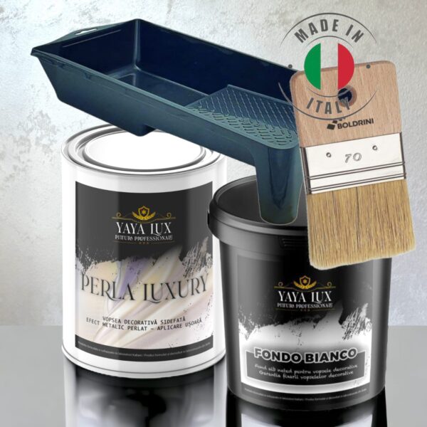 Set Vopsea Decorativa Perla Luxury cu Fulgi Perlati, Alb Perlat 1L ...