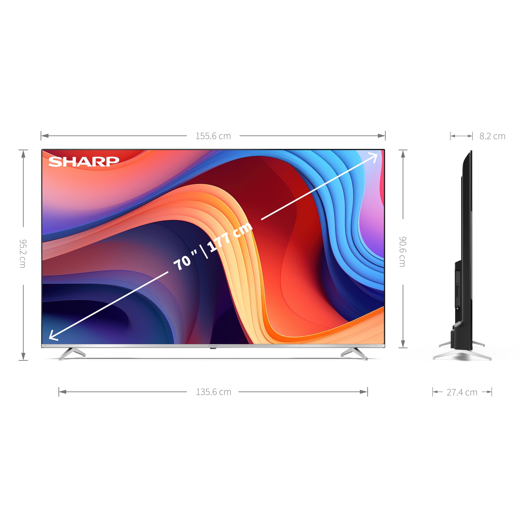 Televizor, Sharp, 70GP6260E, 177 cm, 4K UHD, QLED, Sharp Google TV, Gri ...