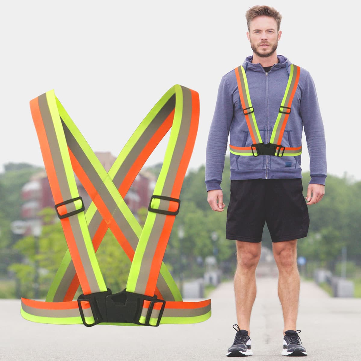 Ham reflectorizant reglabil, material elastic, banda 4cm, verde ...