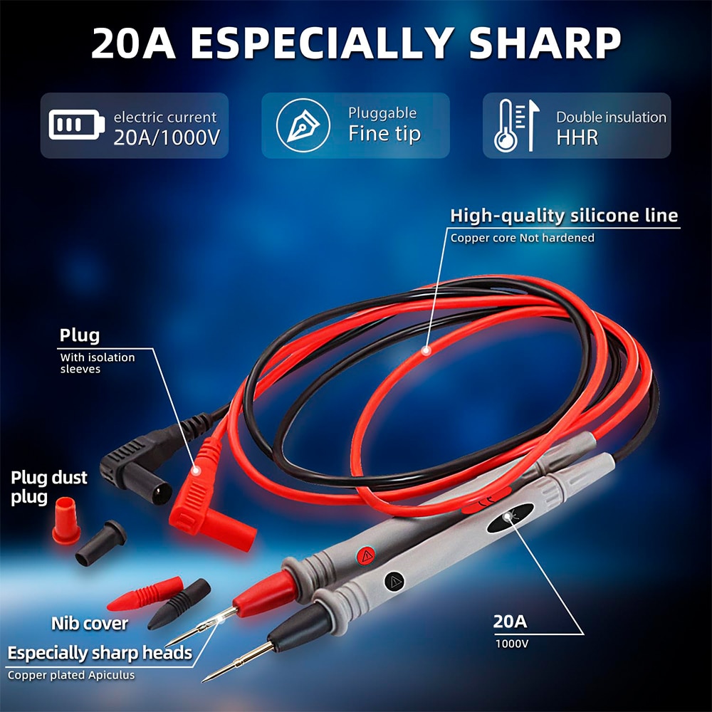 Tester multimetru, Minetgnon®, 20A, 1000V, Pereche de cabluri de ...