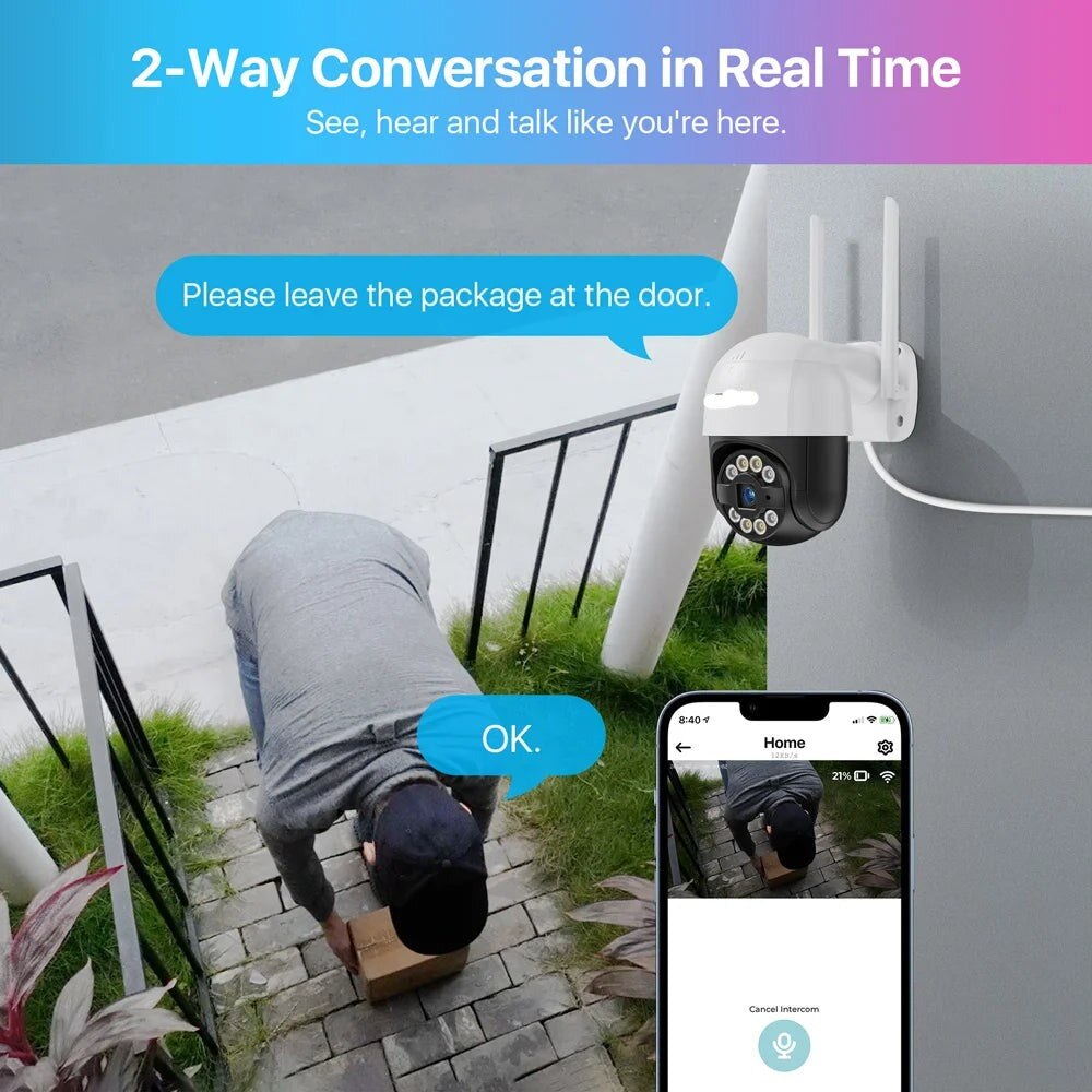 Camera de supraveghere exterior, IP, 3MP, Detectie umana, WiFi, 8 buc ...