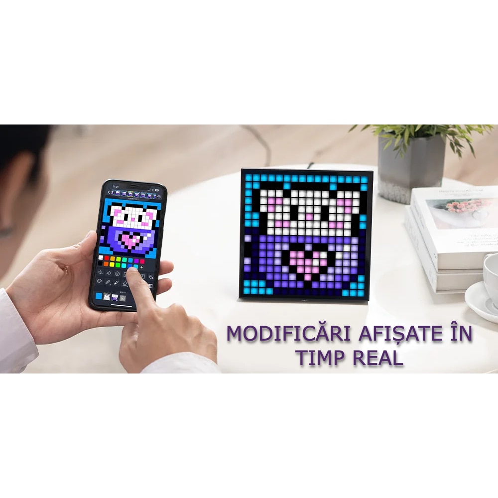 Ecran LED pixelat, 16x16 pixeli, conectabil prin Bluetooth, aplicatie ...