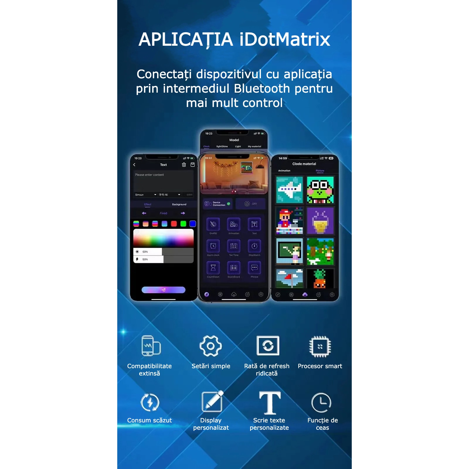 Pixeles LED-képernyő, 16x16 pixel, Bluetooth-on csatlakoztatható ...