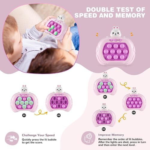 Consola Pop It Fidget, cu sunet si lumini, pentru copii 3+ ani, Roz ...