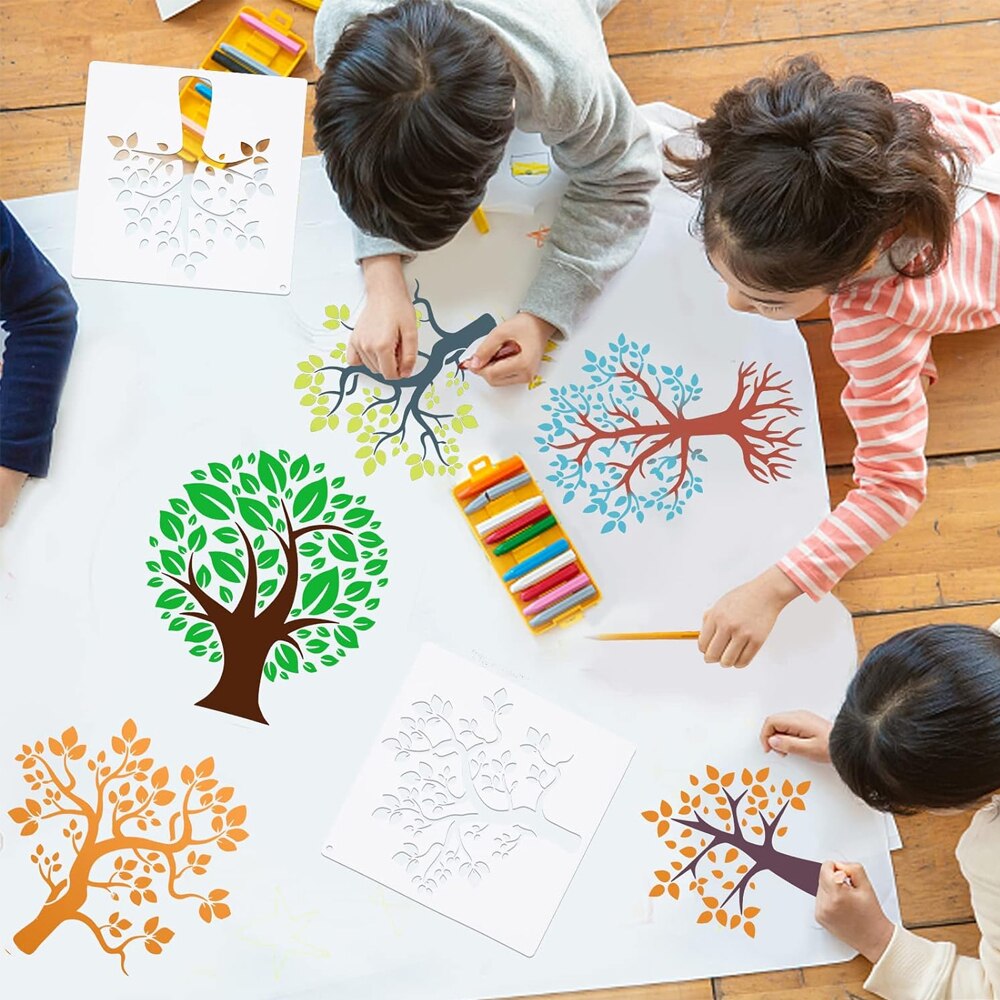 Set 16 sabloane decorative, AllizBan, 15x15 cm, Decoratiune Copacul ...